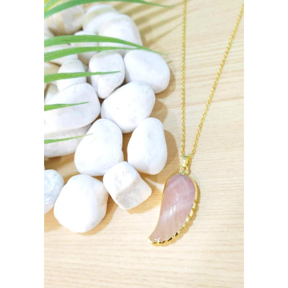 Buy Unique Fashion Wing Shaped Rose Quartz Crystal Pendant Necklace in Dubai UAE WEE 00056318